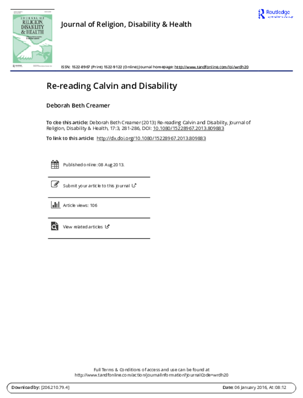 (PDF) Re-reading Calvin and Disability (2013)