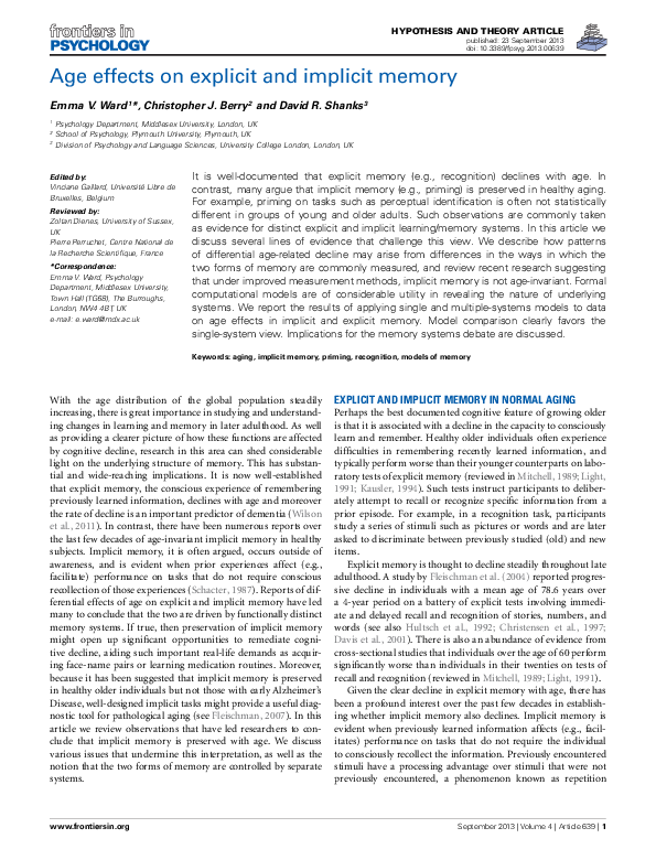 (PDF) Age effects on explicit and implicit memory