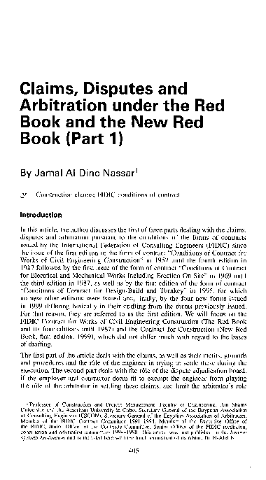 (PDF) Claims, Disputes and Arbitration-under the Red Book and the New ...