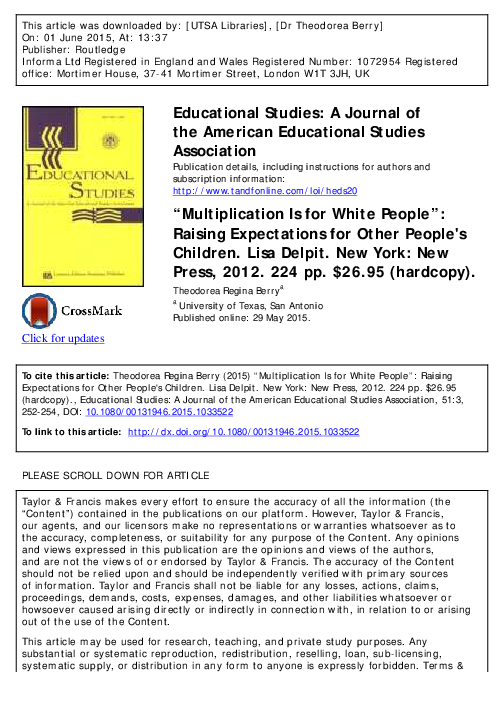 (PDF) “Multiplication Is for White People”: Raising Expectations for ...