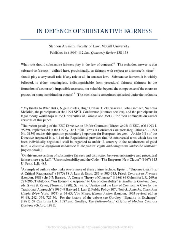 (PDF) In Defence of Substantive Fairness