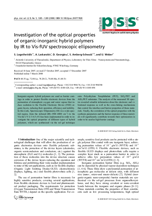 (PDF) Investigation of the optical properties of organic-inorganic ...