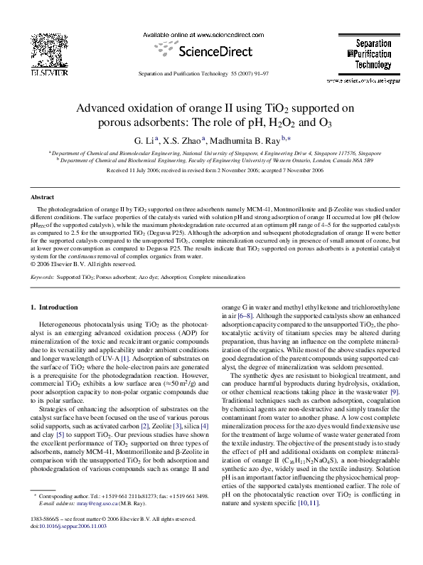 (PDF) Advanced oxidation of orange II using TiO2 supported on porous ...