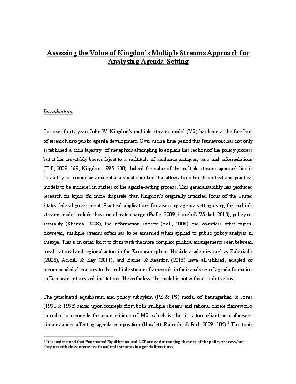 (PDF) Agenda-Setting Theory: Kingdon's Multiple Streams (Sheffield, 2015)