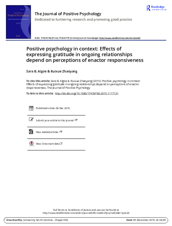 (PDF) Positive psychology in context: Effects of expressing gratitude ...