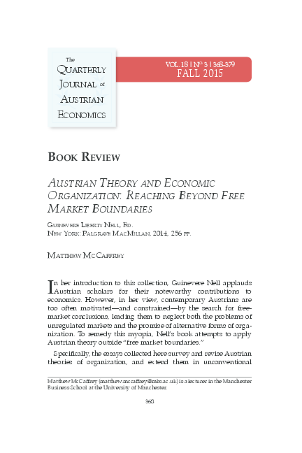 (PDF) Austrian Theory & Economic Organization: Reaching Beyond Free ...