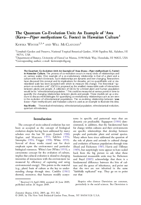 (PDF) The Quantum Co-Evolution Unit: An Example of ‘Awa (Kava—Piper ...