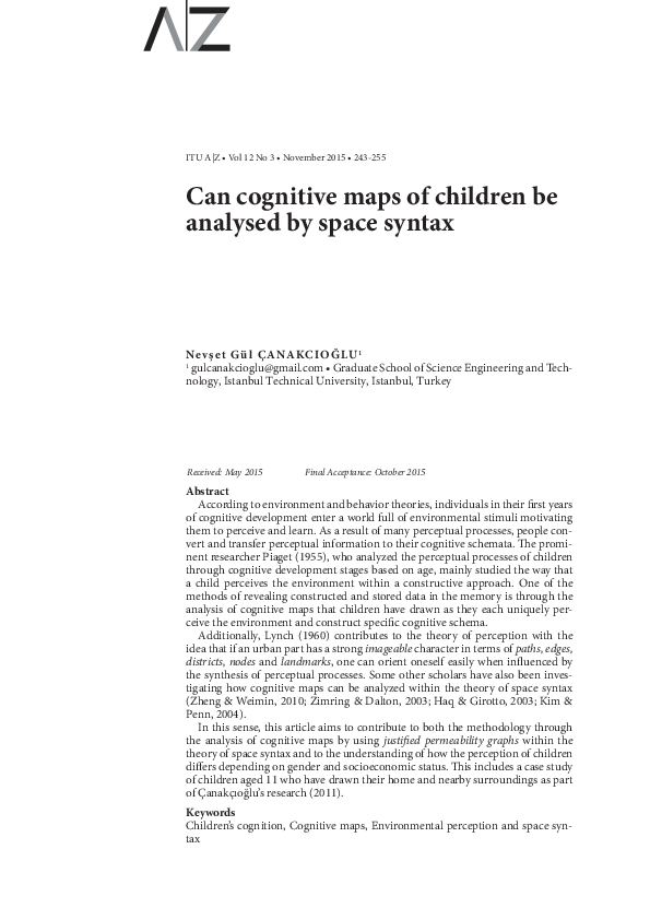 (PDF) Can Cognitive Maps of Children be Analysed by Space Syntax?
