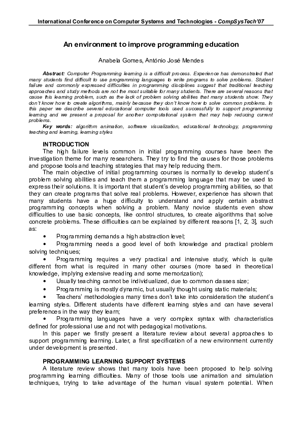 (DOC) An environment to improve programming education