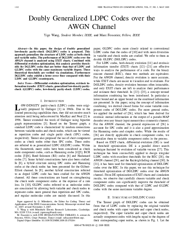 (PDF) Doubly Generalized LDPC Codes over the AWGN Channel