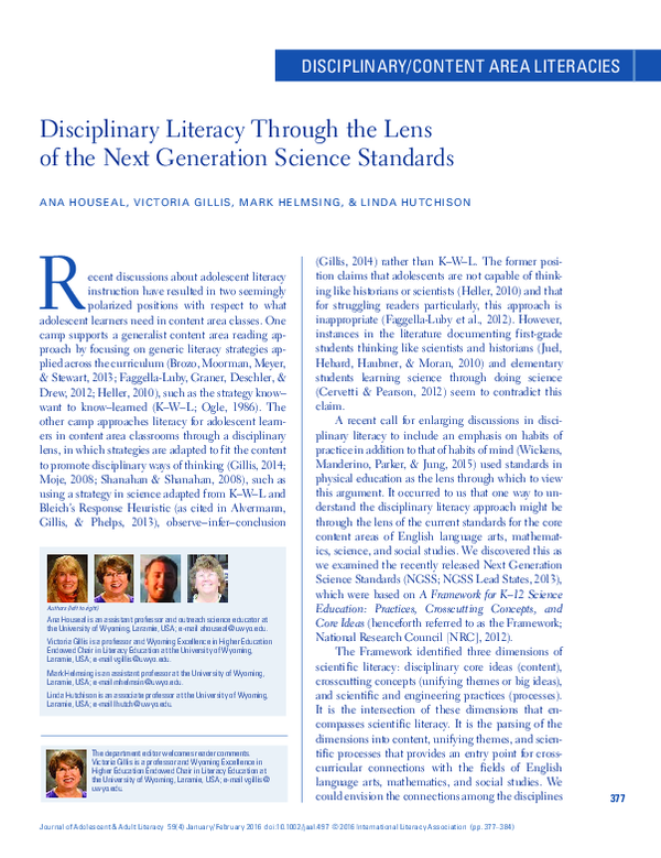 (PDF) Disciplinary Literacy Through the Lens of the Next Generation ...