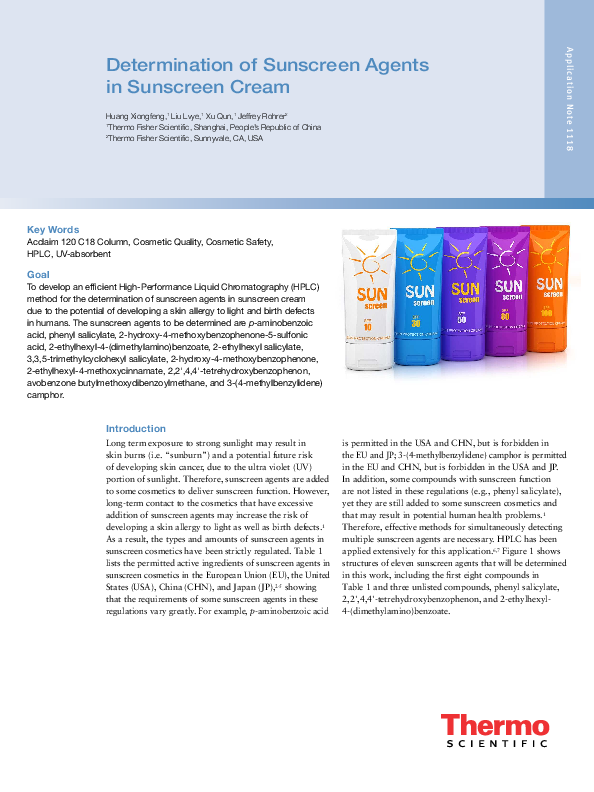 (PDF) Determination of Sunscreen Agents in Sunscreen Cream