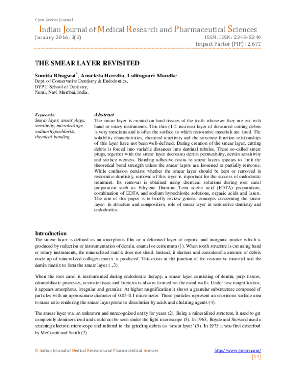 (PDF) THE SMEAR LAYER REVISITED