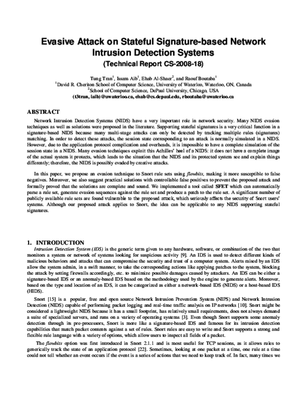 (PDF) Evasive Attack on Stateful Signature-based Network Intrusion ...