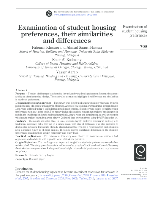 (PDF) Examination of student housing preferences, their similarities ...