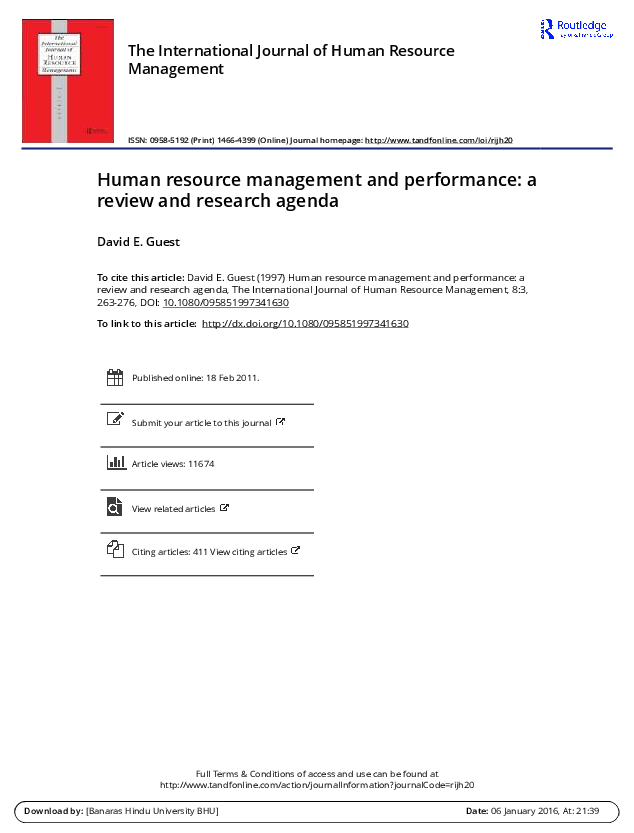 (PDF) Human resource management and performance: a review and research ...