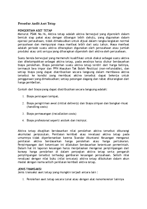 (DOC) Prosedur Audit Aset Tetap
