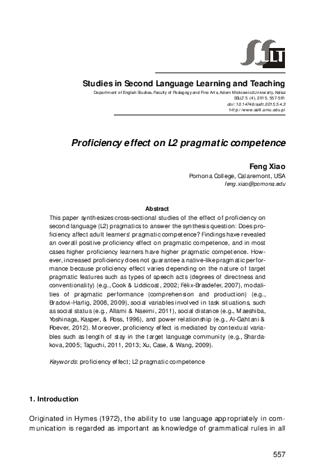 (PDF) Proficiency effect on L2 pragmatic competence