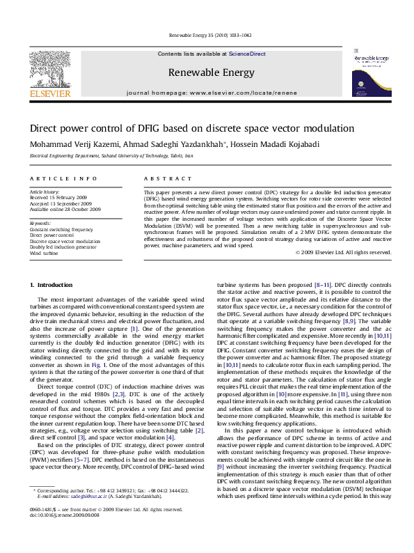 (PDF) Direct power control of DFIG based on discrete space vector modulation