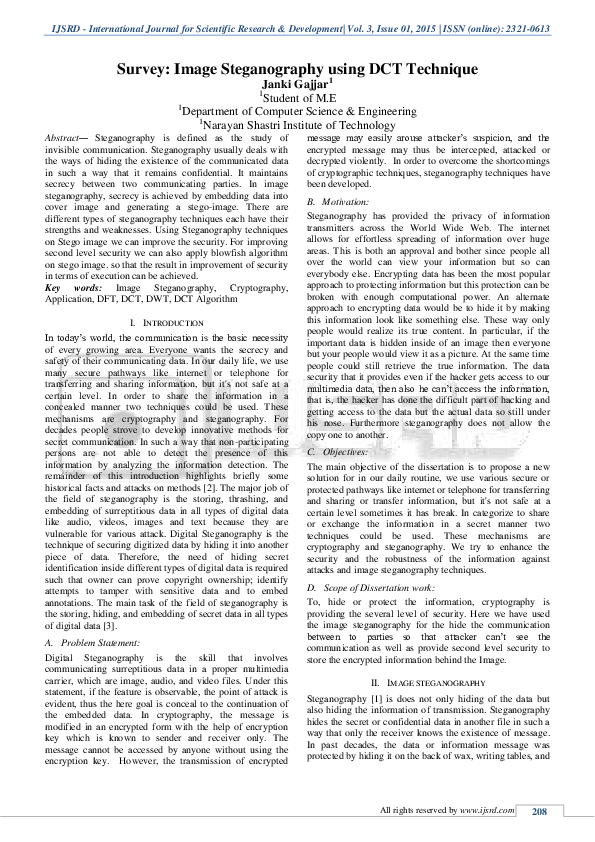 Pdf Dct Based Image Steganography Survey