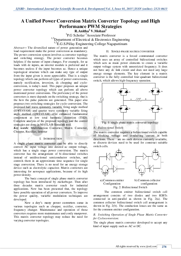 (PDF) A Unified Power Conversion Matrix Converter Topology and High Performance PWM Strategies ...