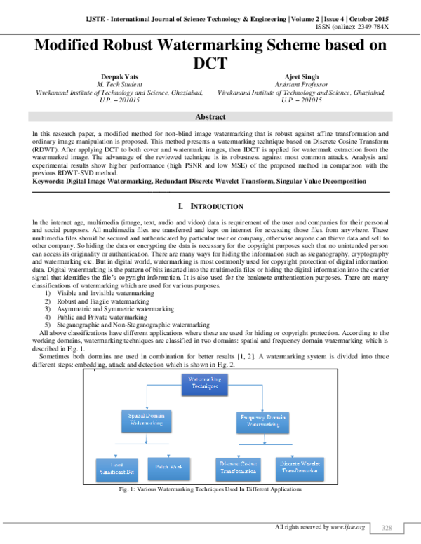 (PDF) Modified Robust Watermarking Scheme based on DCT