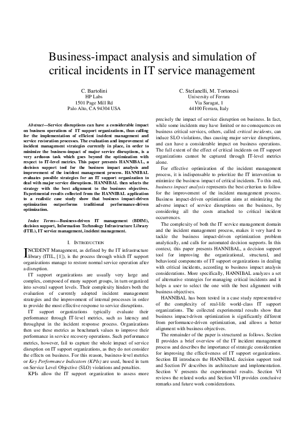 (PDF) Business-impact analysis and simulation of critical incidents in ...