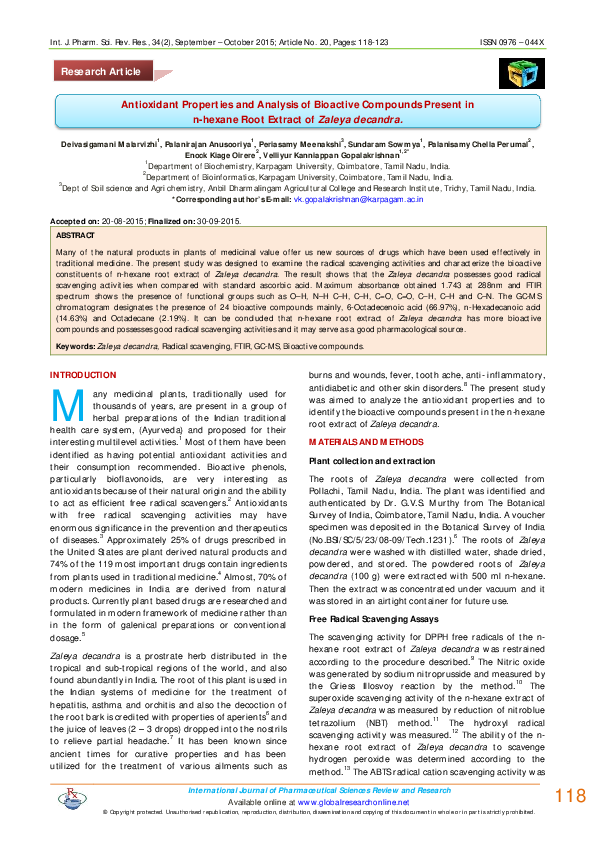 (PDF) Antioxidant Properties and Analysis of Bioactive Compounds ...