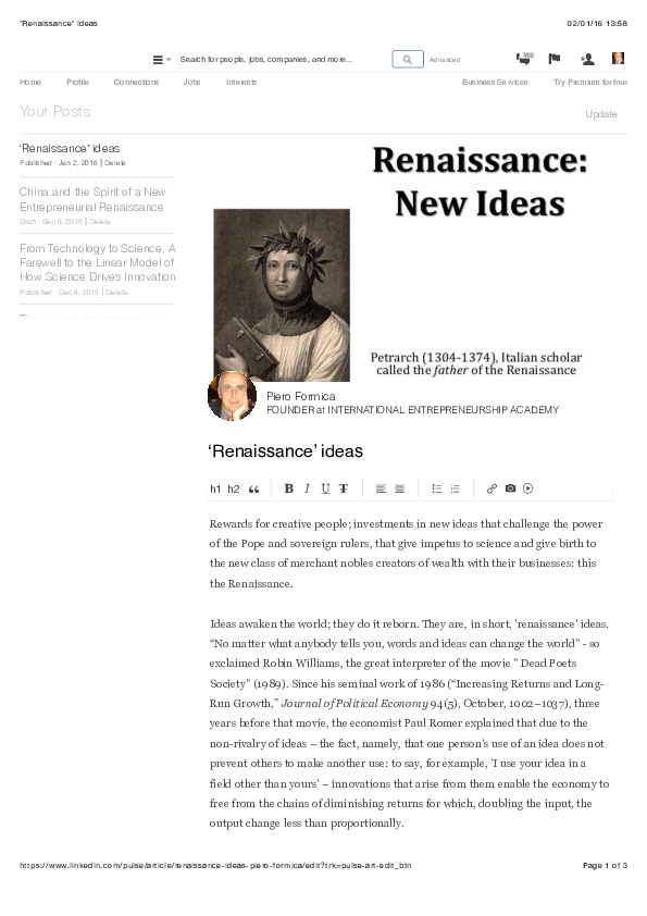 innovation de la renaissance