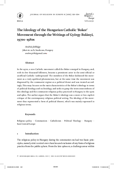 (PDF) The Ideology of the Hungarian Catholic ‘Bokor’ Movement through ...