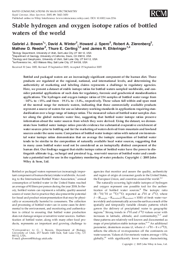 (PDF) Stable hydrogen and oxygen isotope ratios of bottled waters of ...