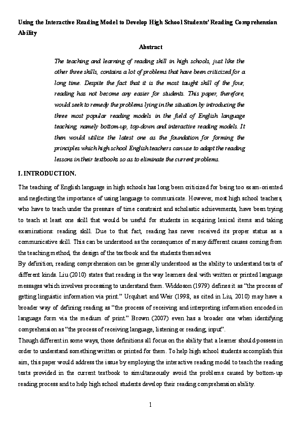 (DOC) Using the Interactive Reading Model to Develop High School ...