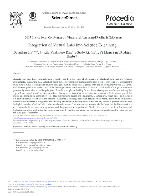 (PDF) Integration of Virtual Labs into Science E-learning