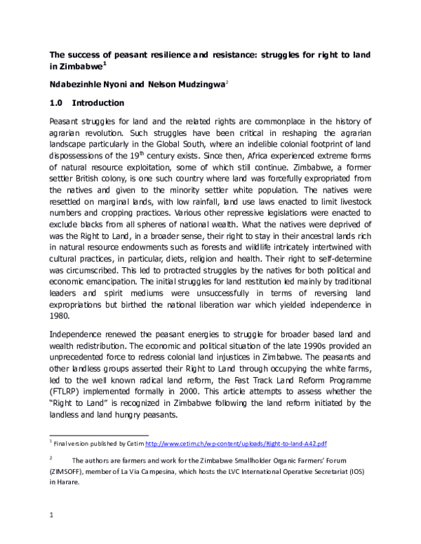 (PDF) The success of peasant resilience and resistance: struggles for ...