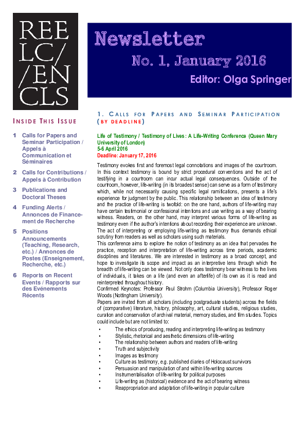 (PDF) ENCLS Newsletter/REELC Bulletin No.1 January 2016