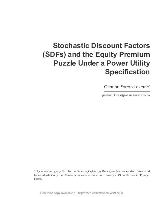(PDF) Stochastic Discount Factors (SDFs) and the Equity Premium Puzzle ...