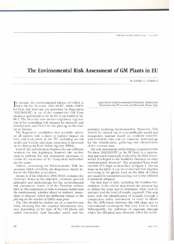 (PDF) The Environmental Risk Assessment of GM Plants in EU