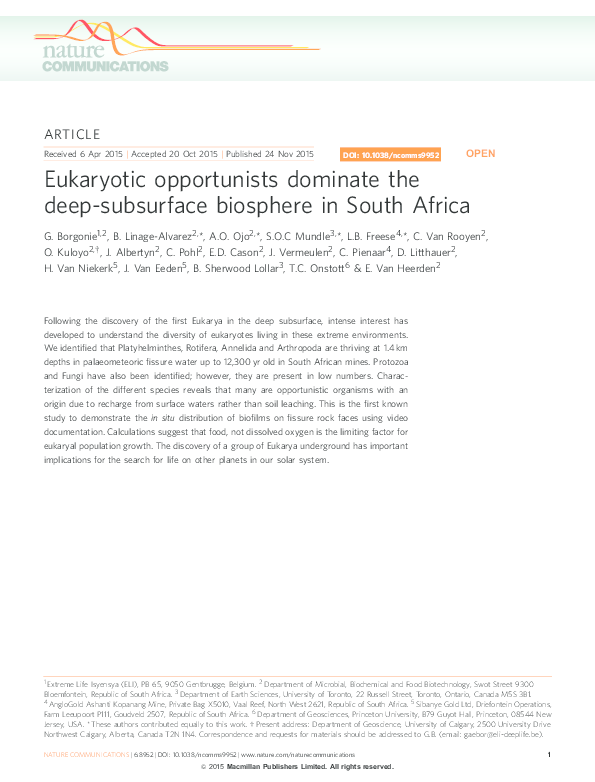 (PDF) Eukaryotic opportunists dominate the deep-subsurface biosphere in ...