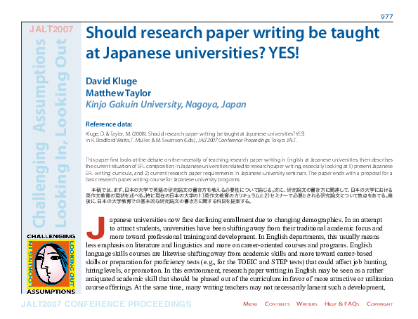 (PDF) Should research paper writing be taught at Japanese universities ...