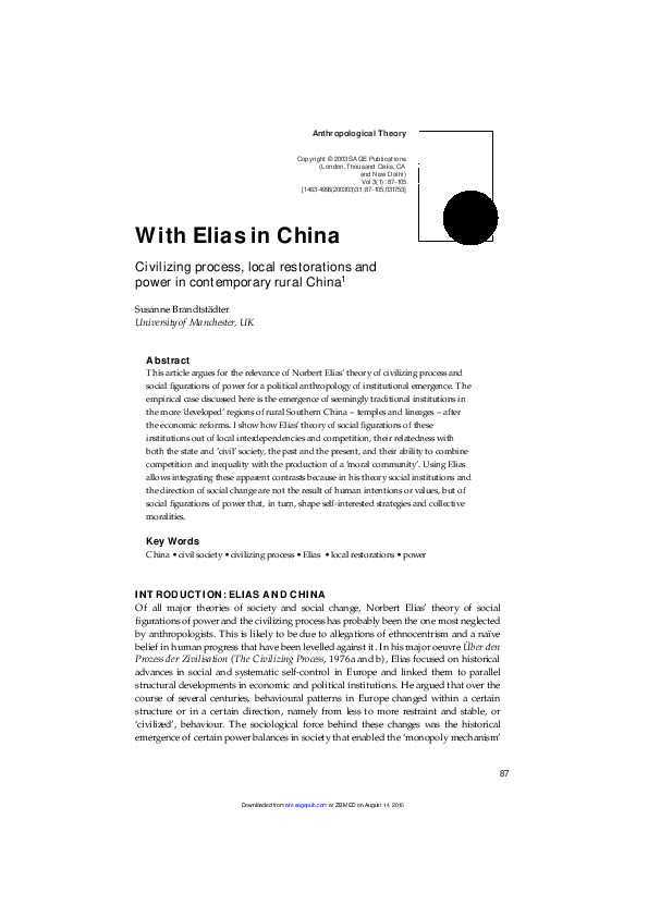 (PDF) With Elias in ChinaCivilizing process, local restorations and ...
