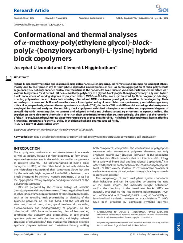 (PDF) Conformational and thermal analyses of α -methoxy-poly(ethylene glycol)- block -poly[ ϵ ...