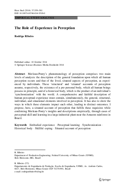 (PDF) The Role of Experience in Perception