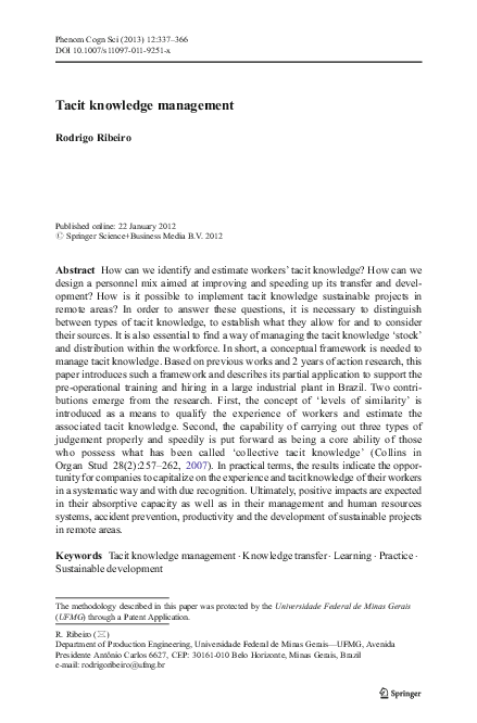 (PDF) Tacit Knowledge Management