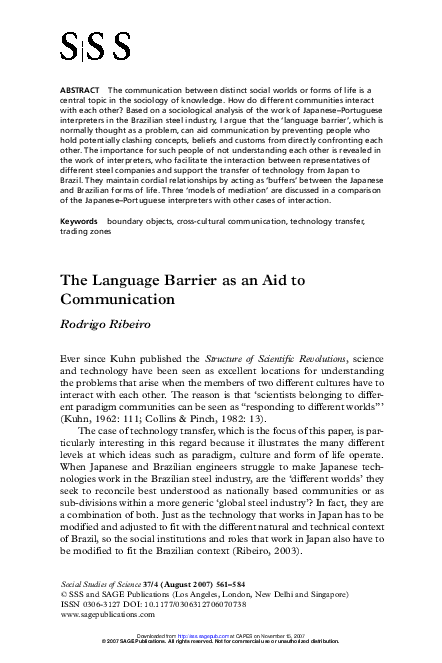 (PDF) The Language Barrier As An Aid to Communication