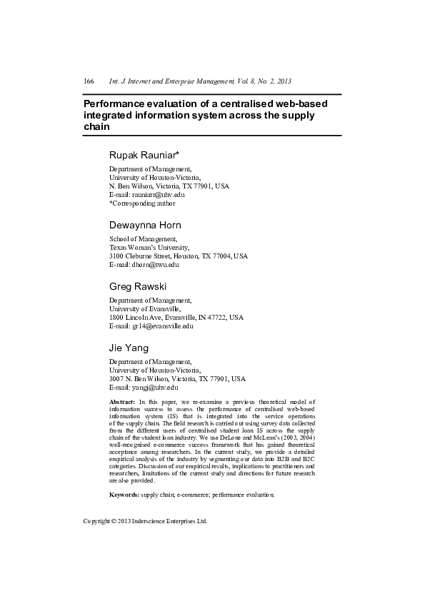 Pdf Performance Evaluation Of A Centralised Web Based Integrated