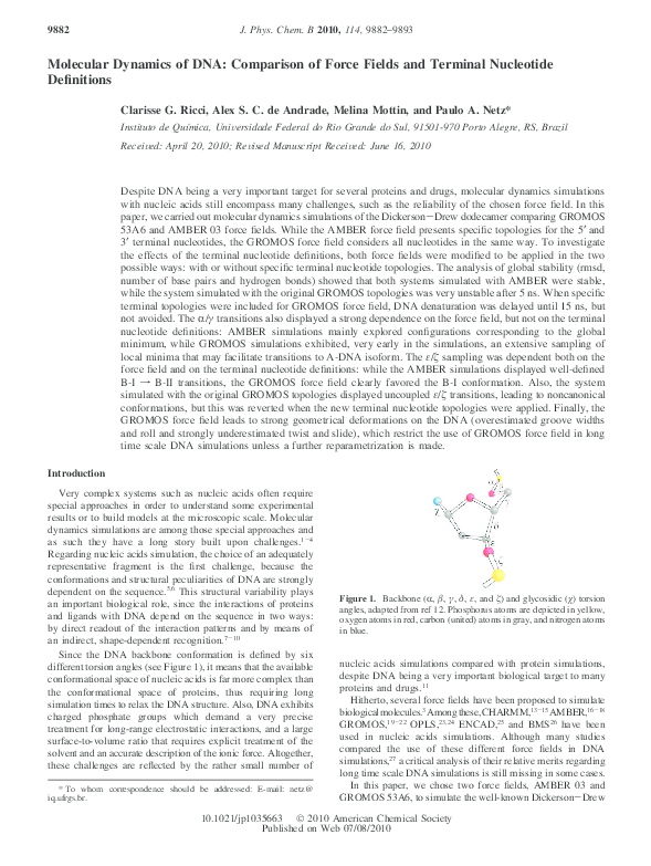 (PDF) Molecular Dynamics of DNA: Comparison of Force Fields and ...