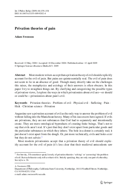 (PDF) Privation theories of pain