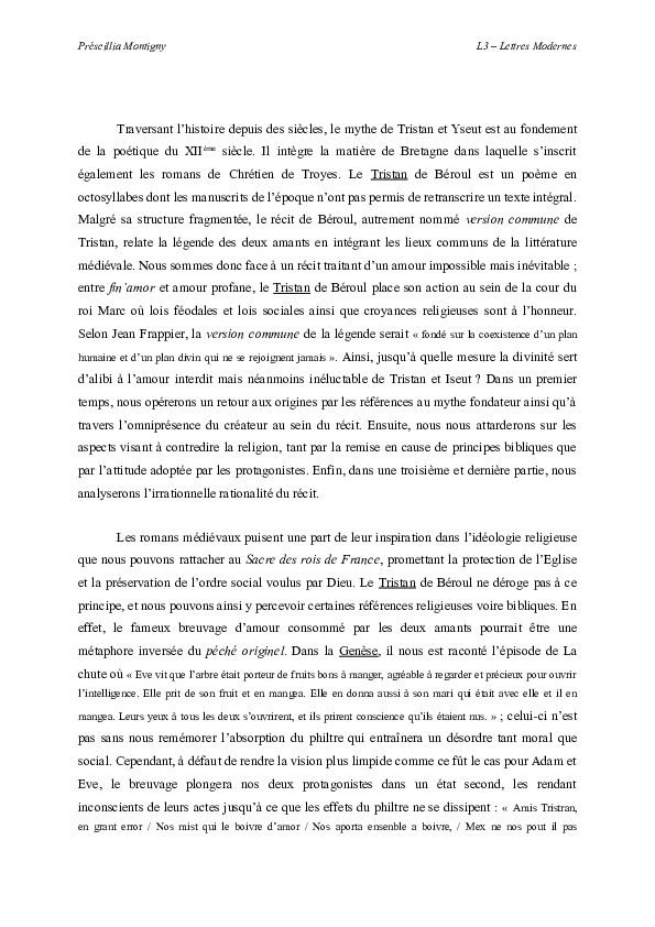 (DOC) En quoi Tristan et Iseut (Béroul) est fondé sur la coexistence d ...