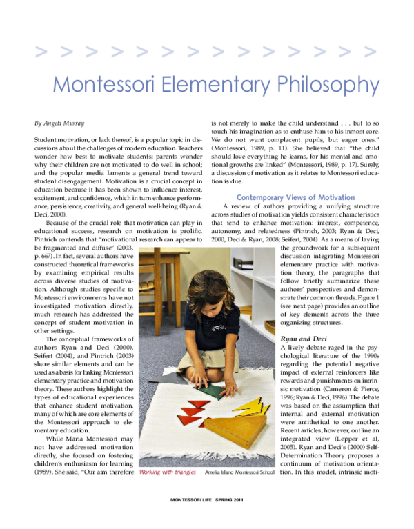 (PDF) Montessori Elementary Philosophy Reflects Current Motivation Theories