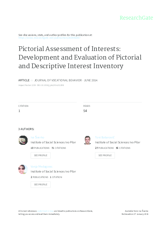 (PDF) Pictorial Assessment of Interests: Development and Evaluation of ...